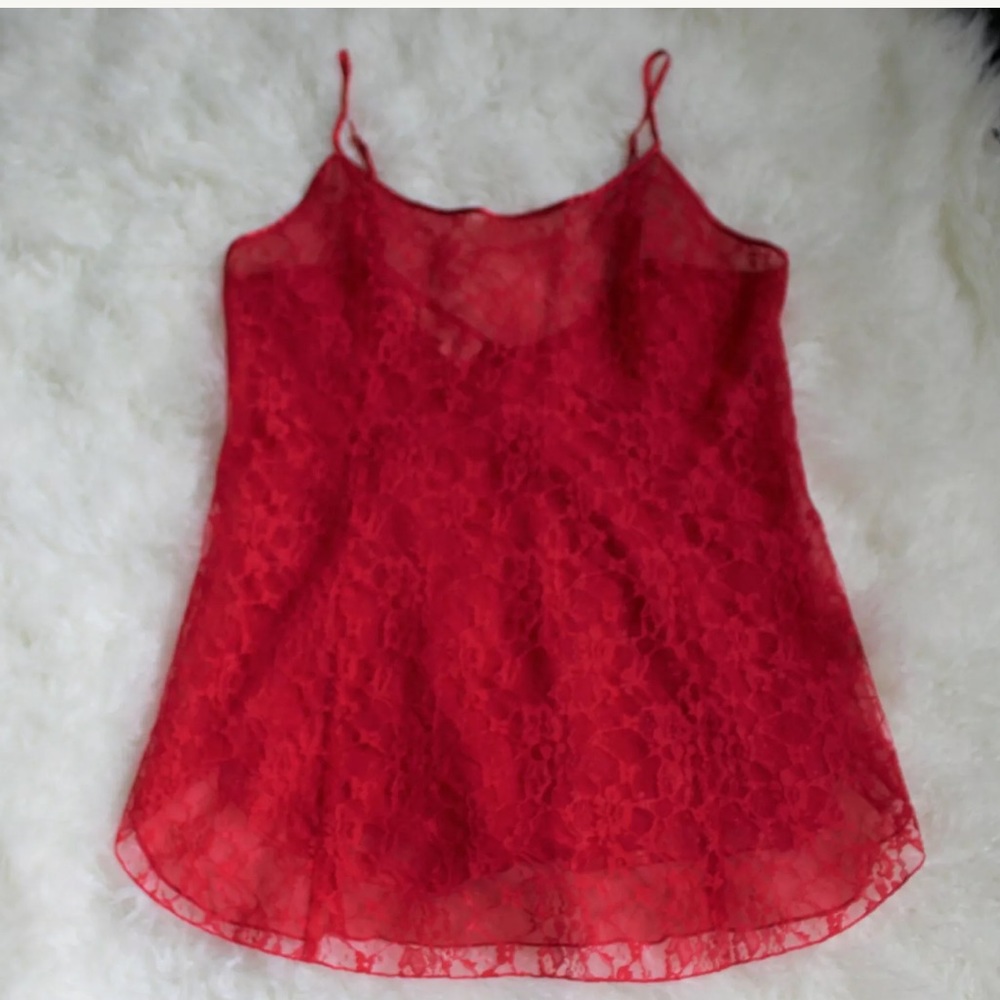Vintage Victoria's Secret Red Lace Slip Gown/Teddy - Gem